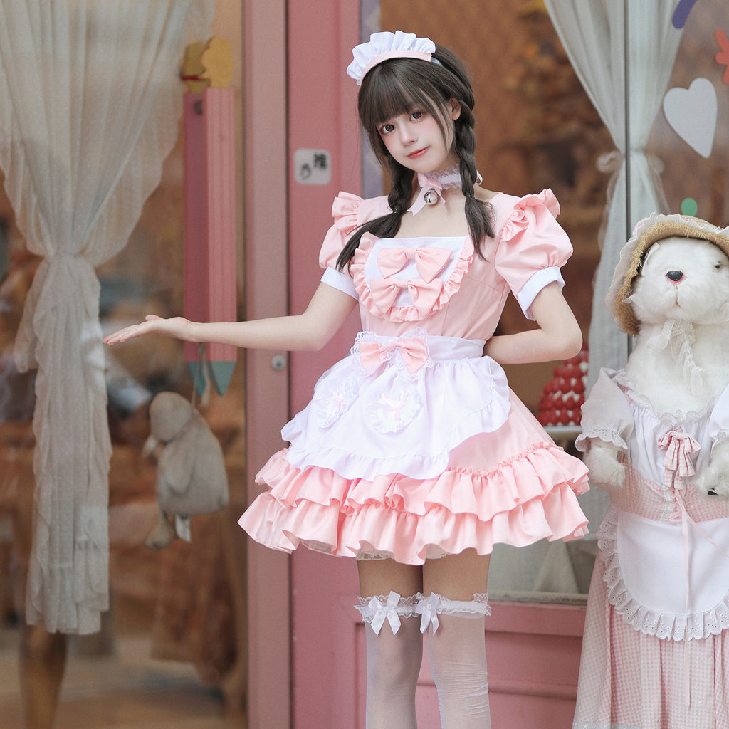 Femboy Pink Maid Cosplay Dress – Kawaii Soft Girl Style